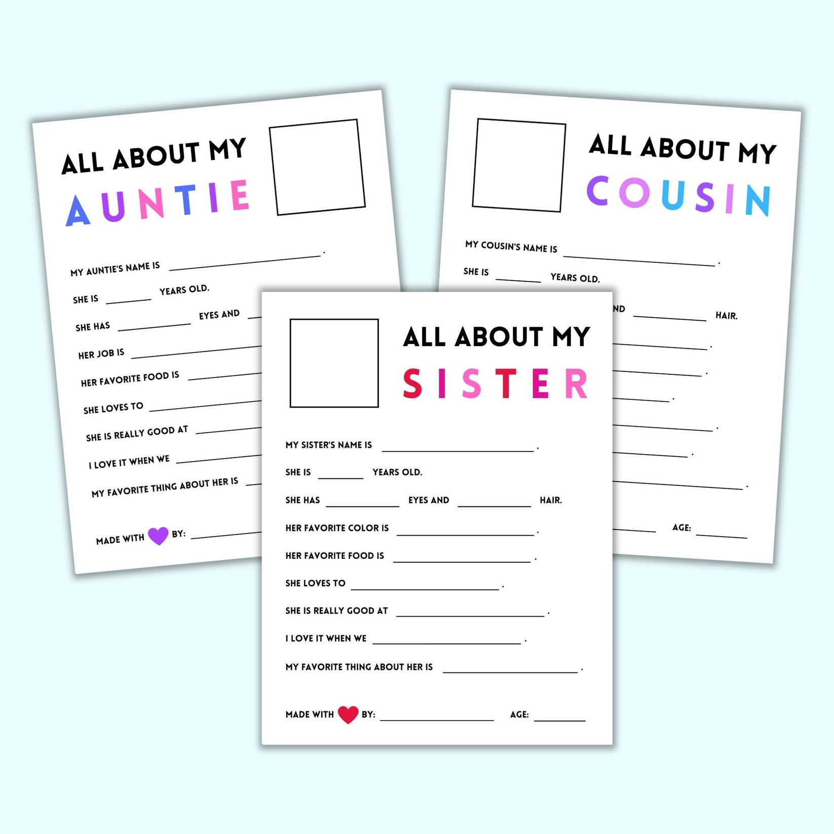 "All About My Family" Bundle (13 Questionnaires) – Printables by The ...