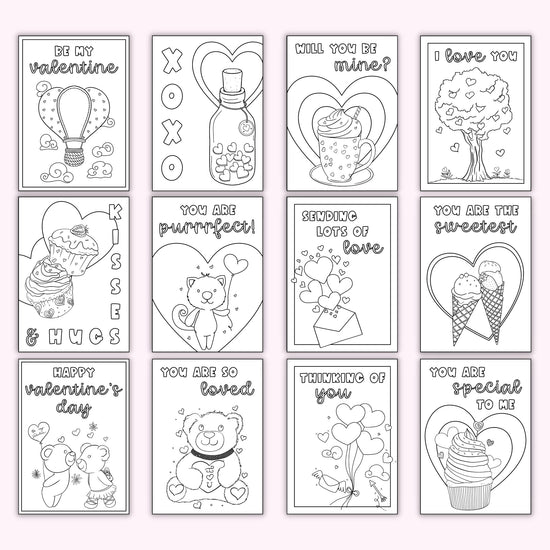 Valentine's Day Coloring Cards (Set of 12) – Printables by The Craft-at ...