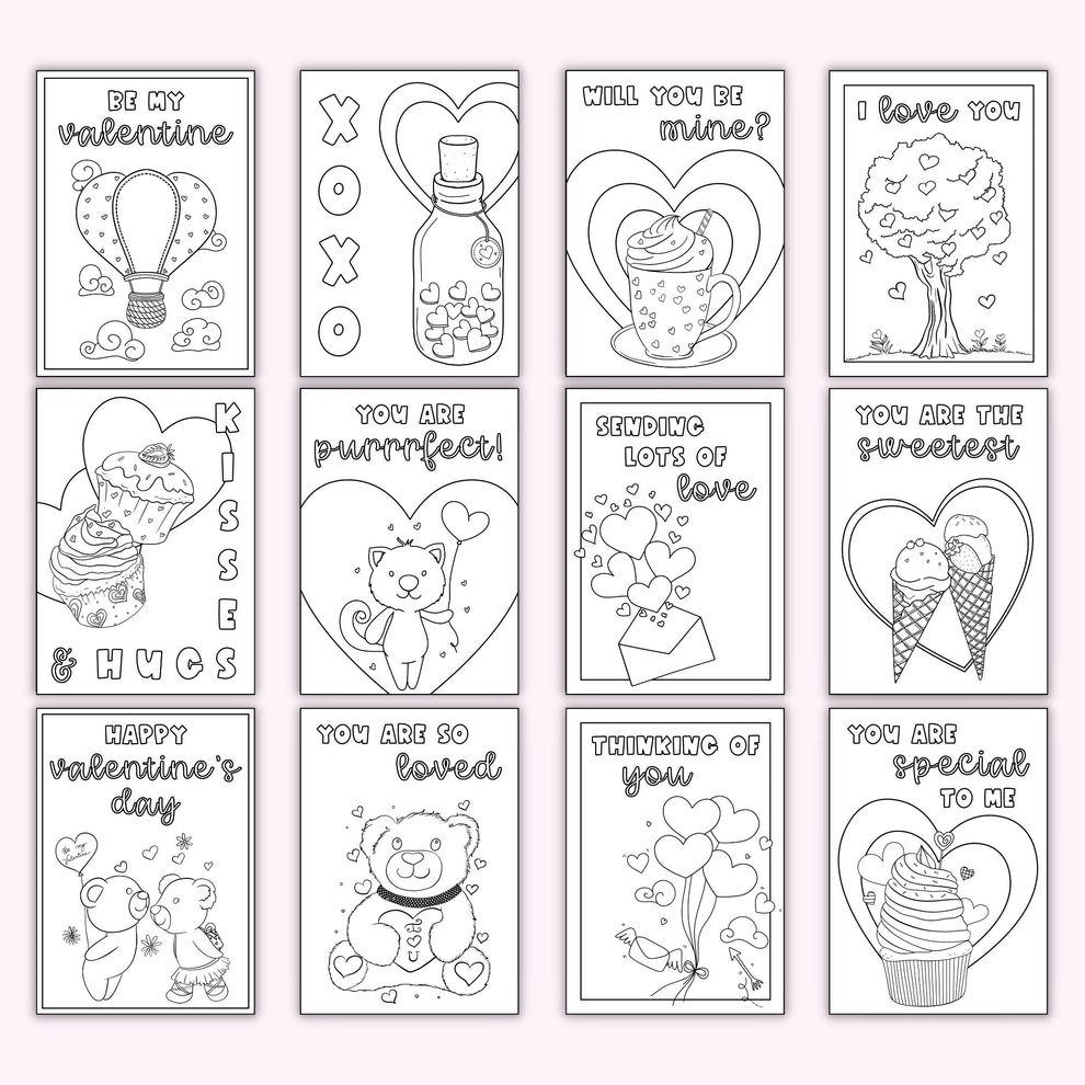 Valentine's Day Coloring Cards (Set of 12) – Printables by The Craft-at ...