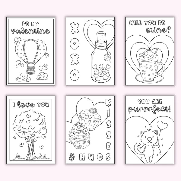 Valentine's Day Coloring Cards (Set of 12) – Printables by The Craft-at ...