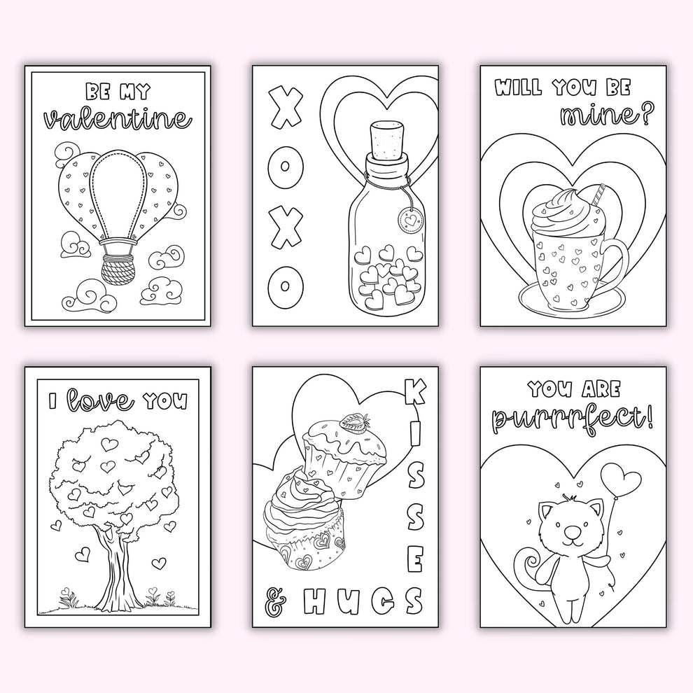 Valentine's Day Coloring Cards (Set of 12) – Printables by The Craft-at ...