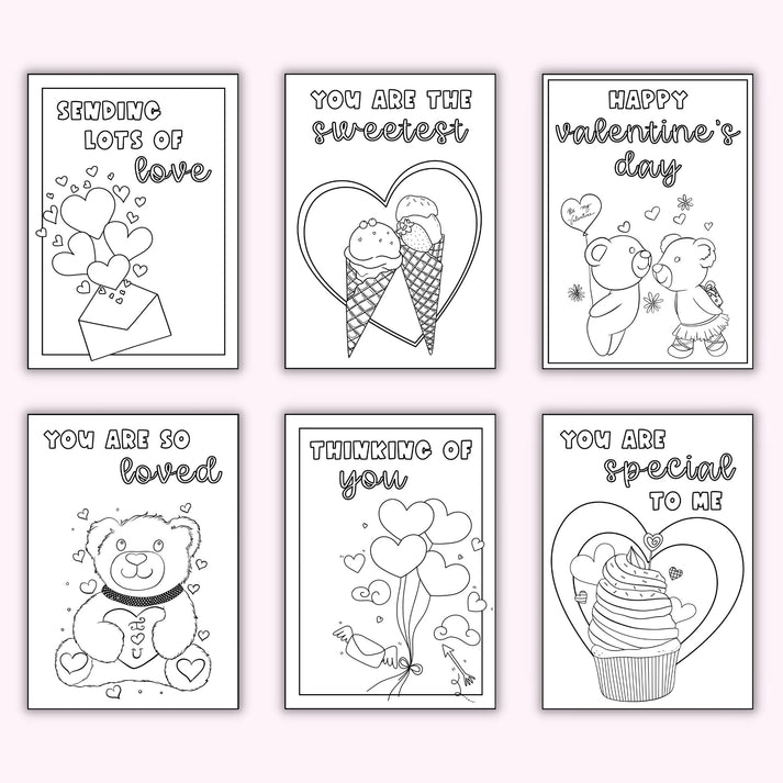 Valentine's Day Coloring Cards (Set of 12) – Printables by The Craft-at ...