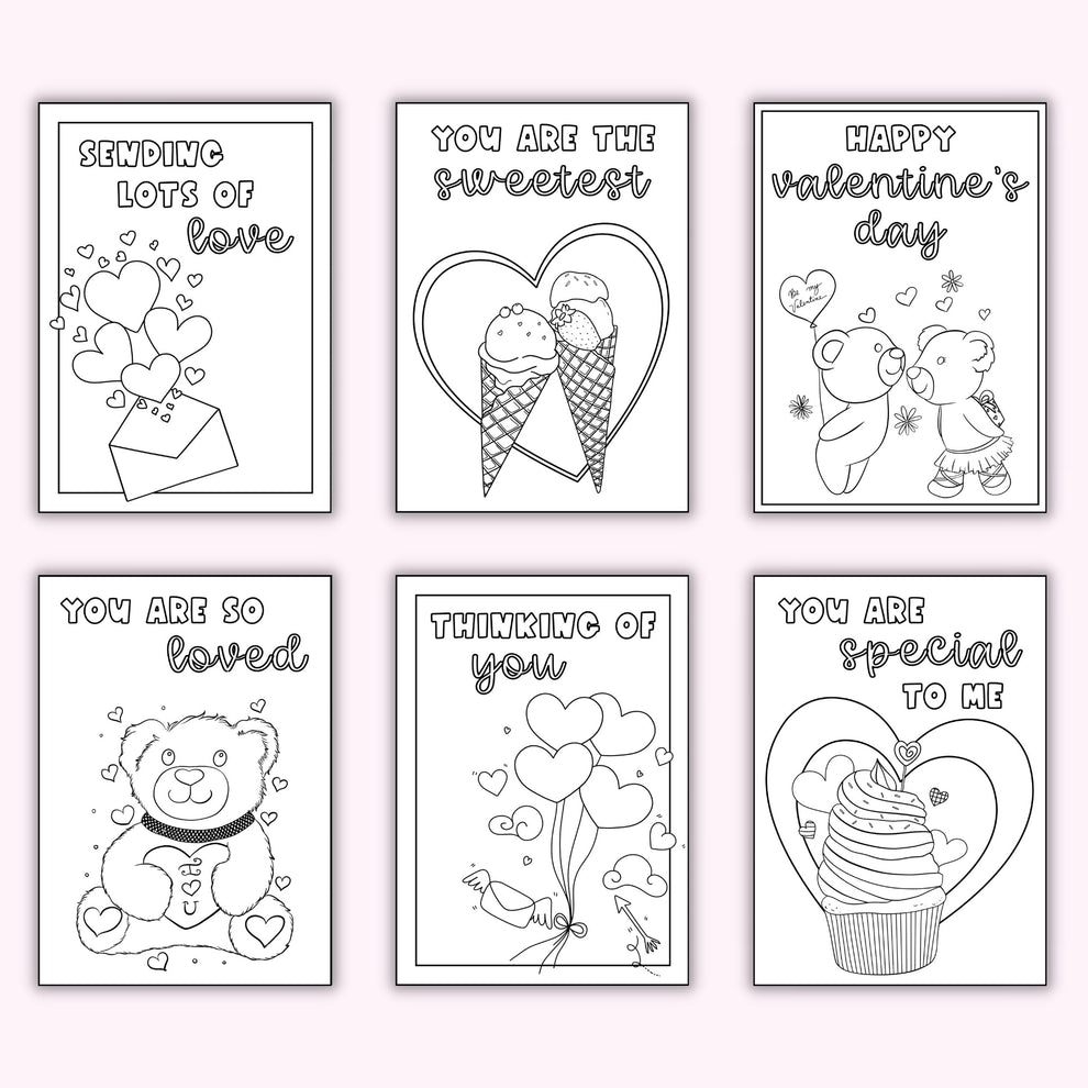 Valentine's Day Coloring Cards (Set of 12) – Printables by The Craft-at ...