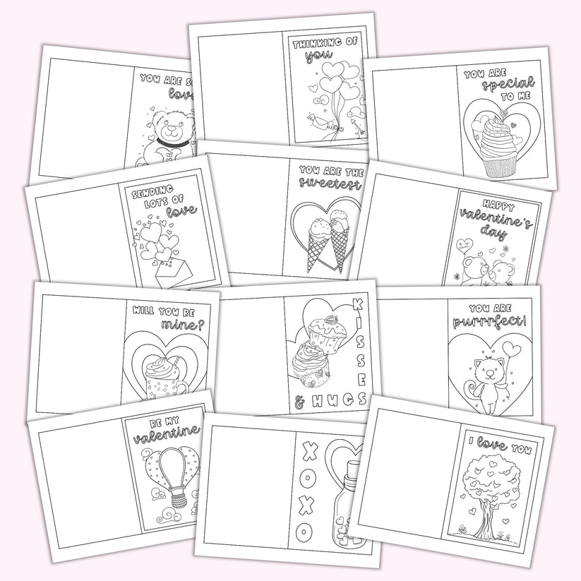 Valentine's Day Coloring Cards (Set of 12) – Printables by The Craft-at ...